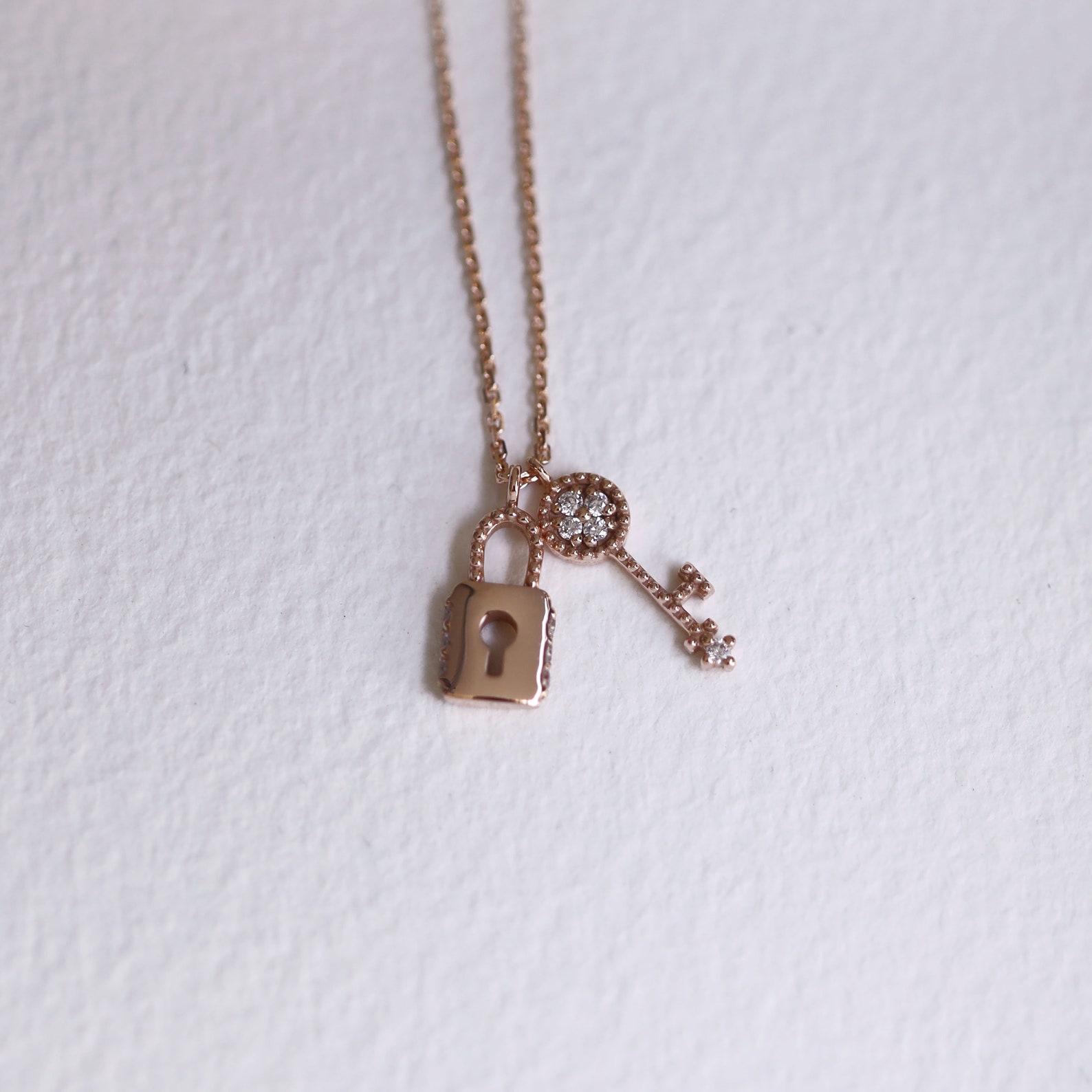 Diamond Lock and Key Pendant Necklace / Lock and Key Diamond Necklace ...