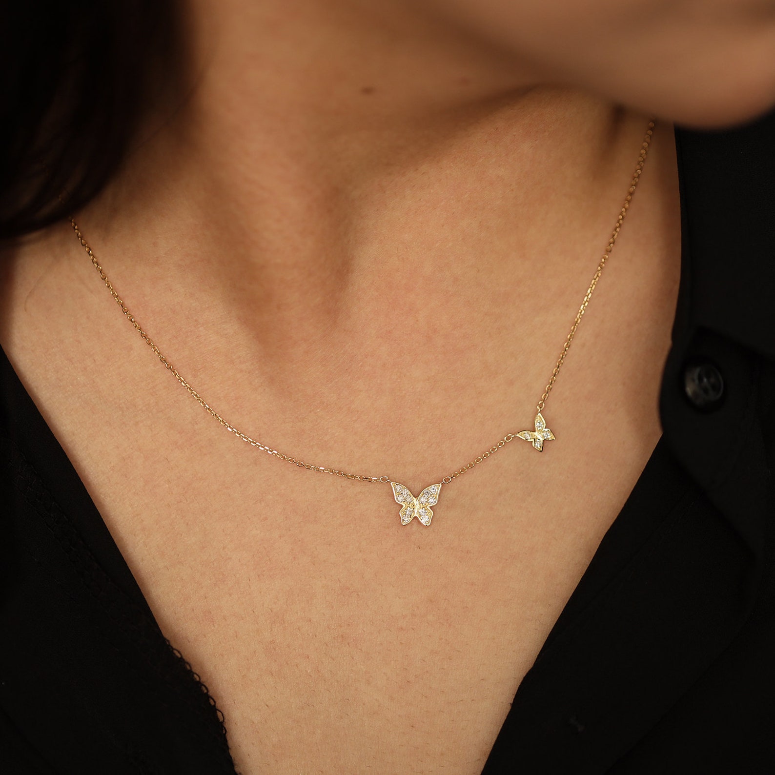 Diamond Necklace, Butterfly Necklace, 14K Solid Gold Butterfly Pendant ...