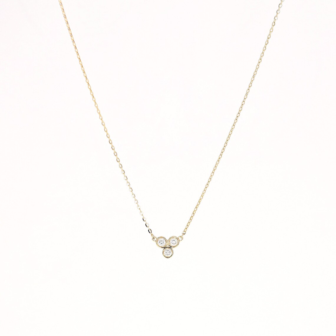 Trinity Diamond Charm Necklace Triple Diamond Necklace 14K | Etsy