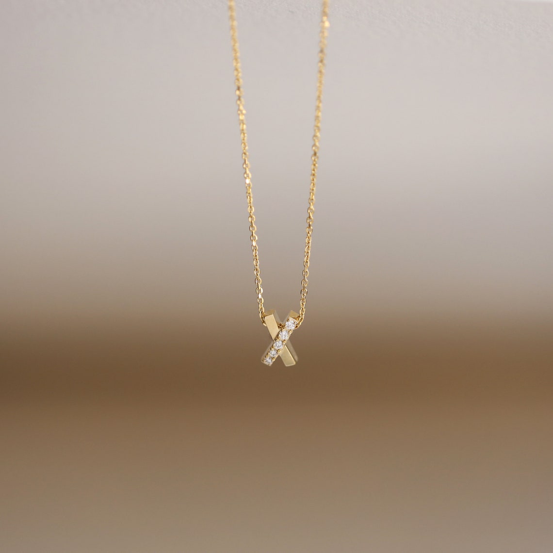 Criss Cross Natural Diamond Necklace / X Shape Charm Pendant Necklace ...