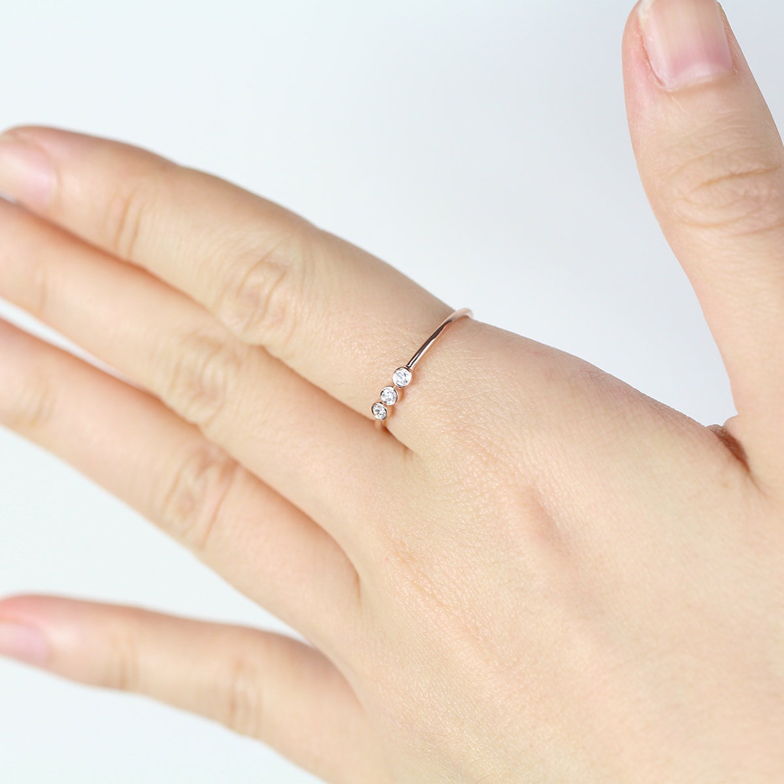 Diamond Ring / Wedding Ring / Triple Diamond Ring / Three Diamonds Ring ...