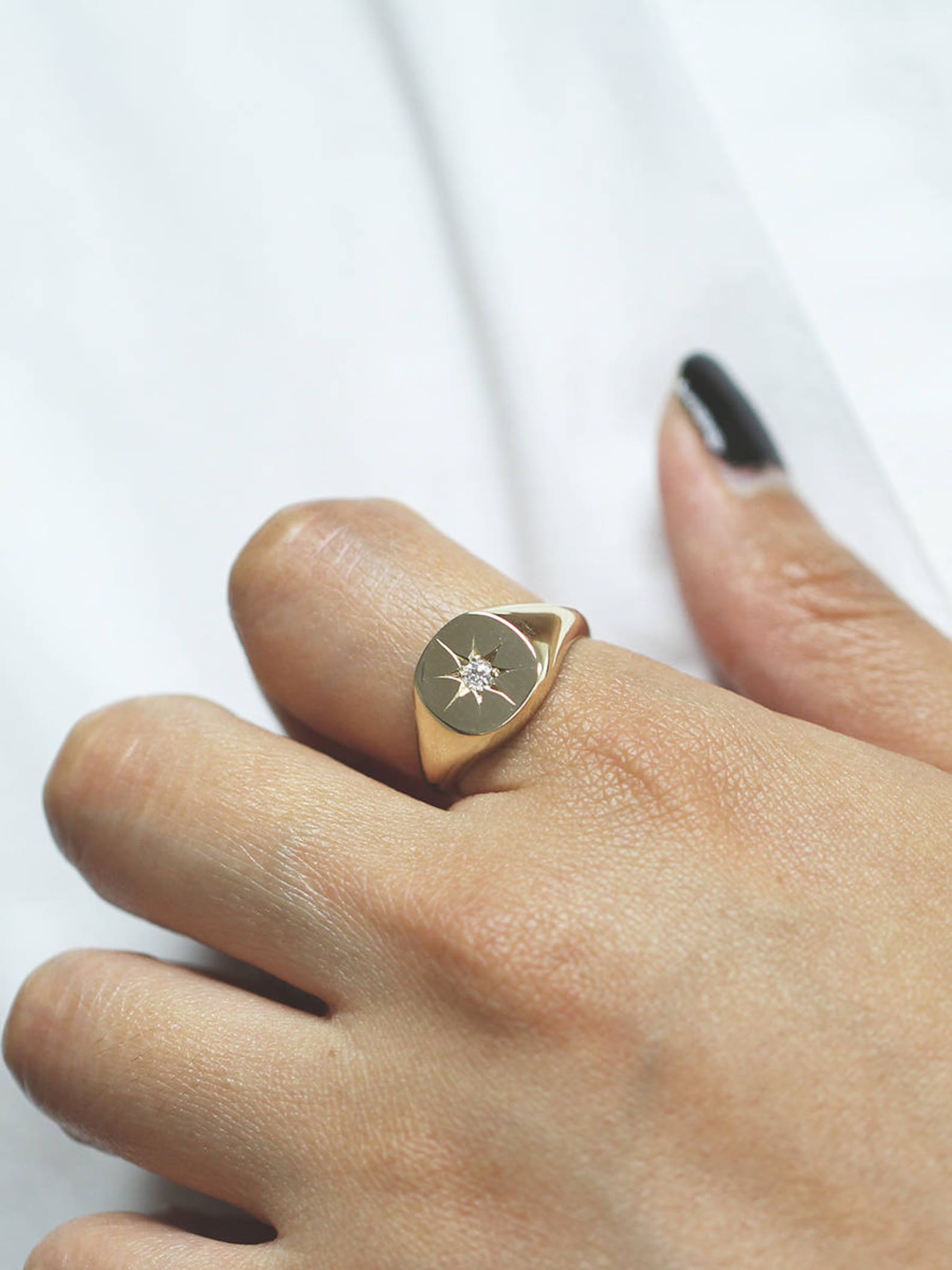 Polaris Signet Ring, Diamond Signet Ring, Minimalist Signet Polaris ...