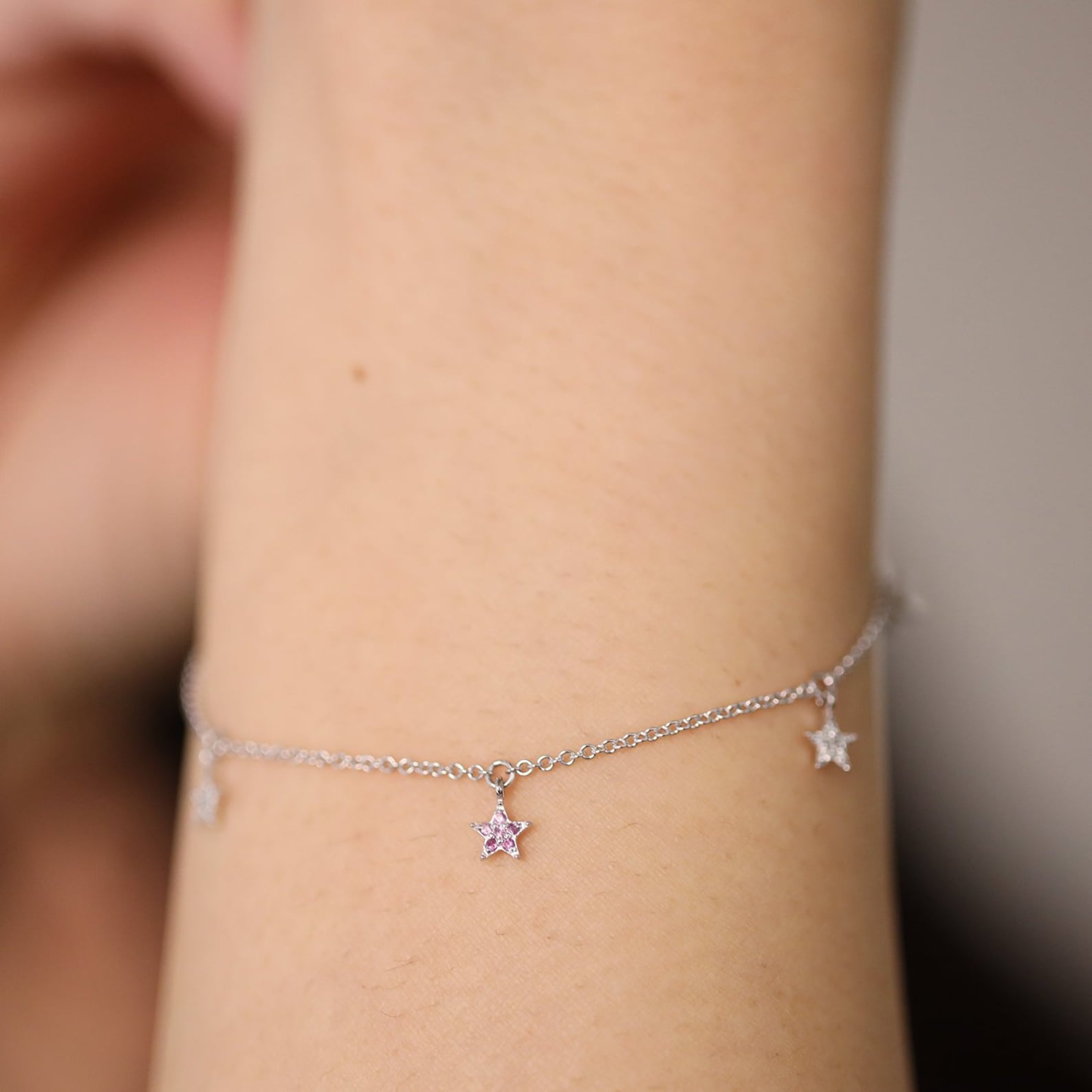 Diamond Bracelet Star Charm Bracelet With Diamond and Pink - Etsy