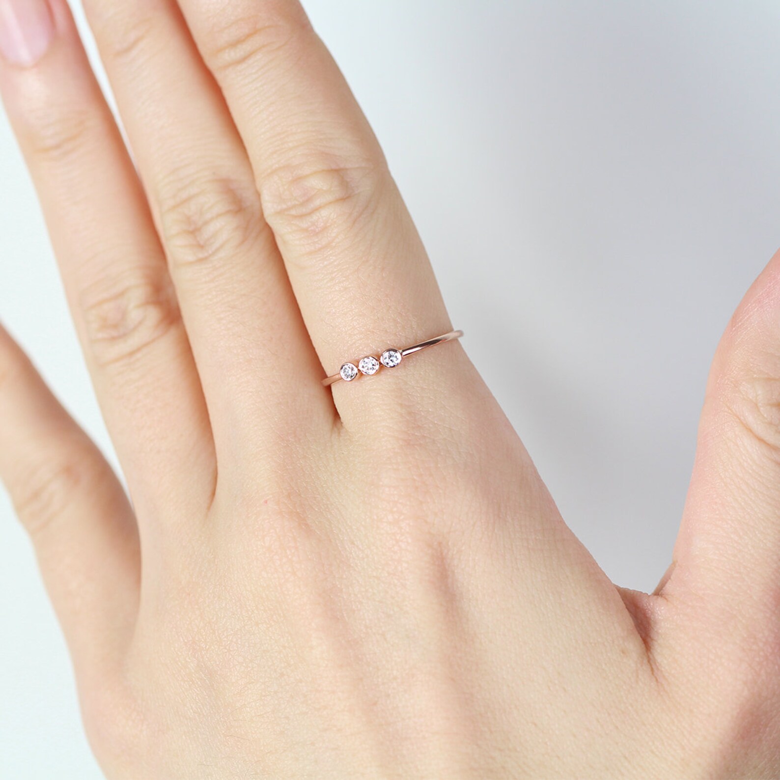Diamond Ring / Wedding Ring / Triple Diamond Ring / Three - Etsy