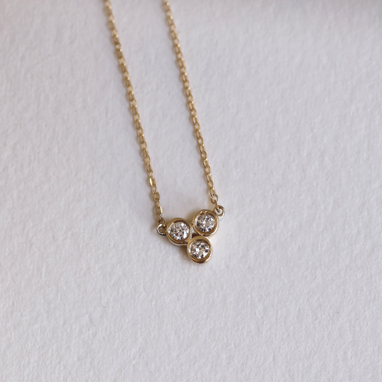 Trinity Diamond Charm Necklace, Triple Diamond Necklace, 14K Diamond ...