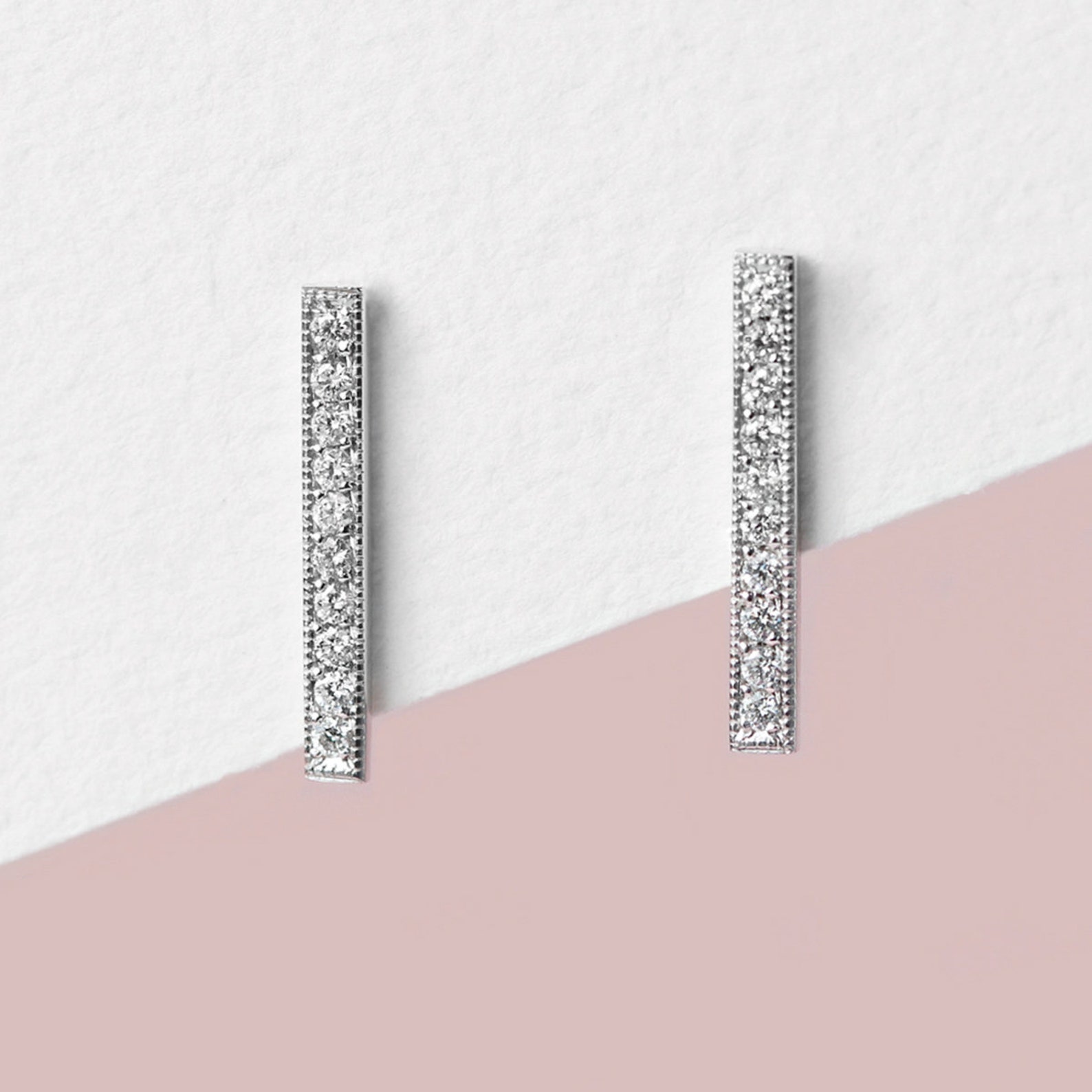 Diamond Bar Earrings, Long Bar Diamond Earrings, Minimalist Earrings ...