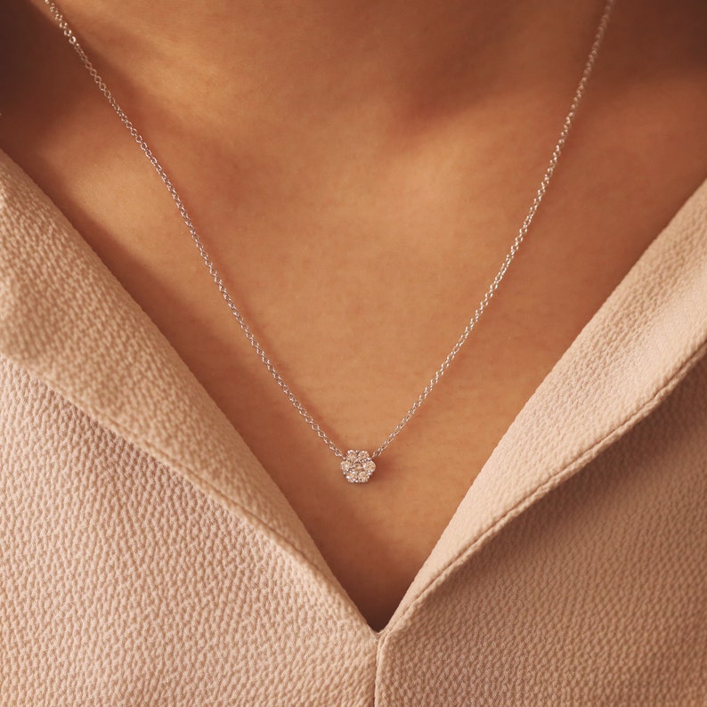 Cluster Diamond Necklace, Flower Diamond Cluster Necklace, Natural ...