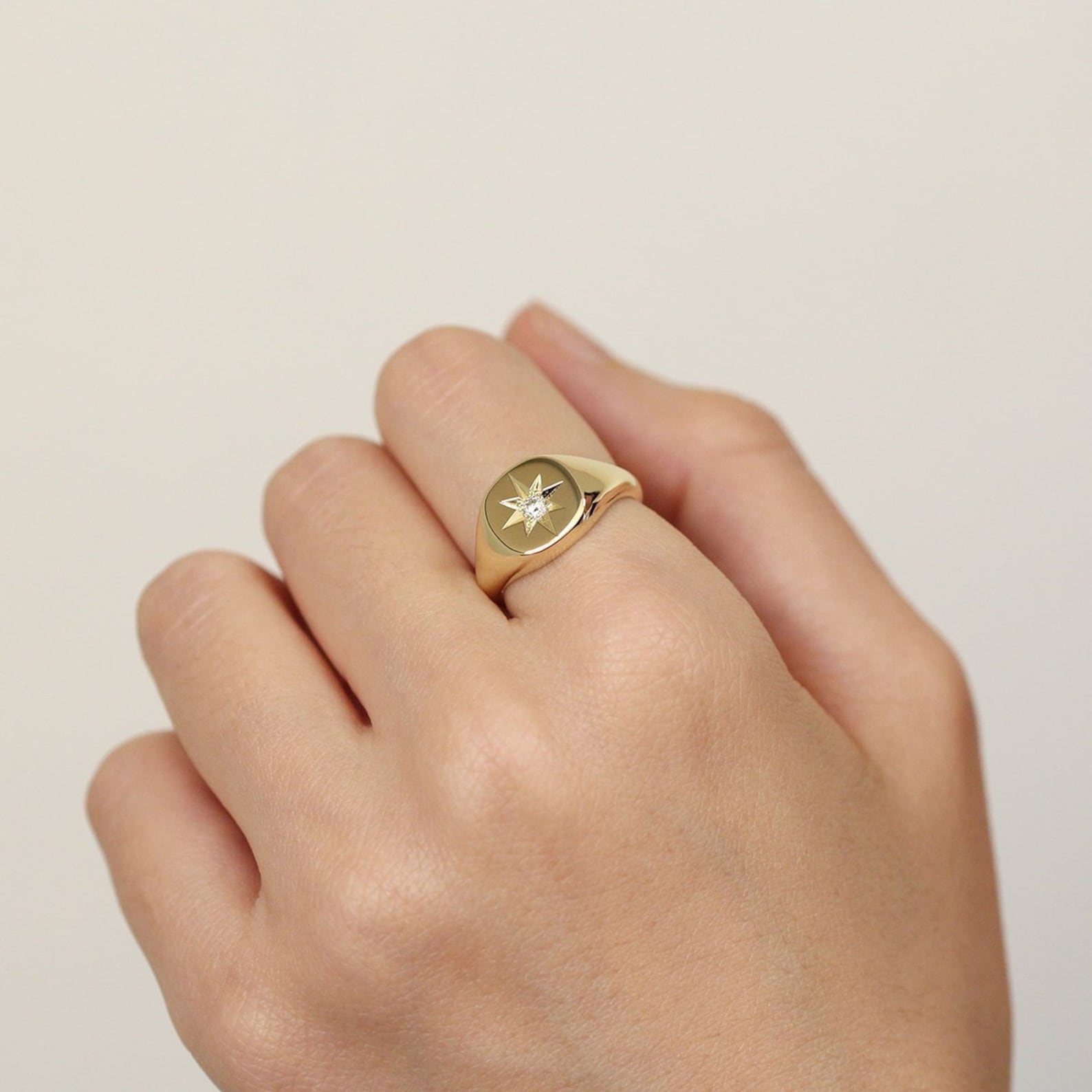 Polaris Signet Ring, Diamond Signet Ring, Minimalist Signet Polaris ...