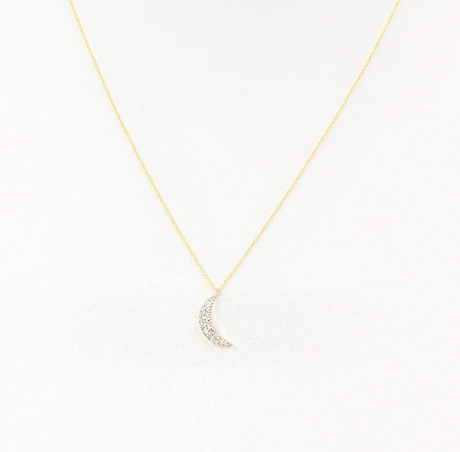 Diamond Necklace 14K Solid Gold Moon Necklace Diamond Crescent Moon ...