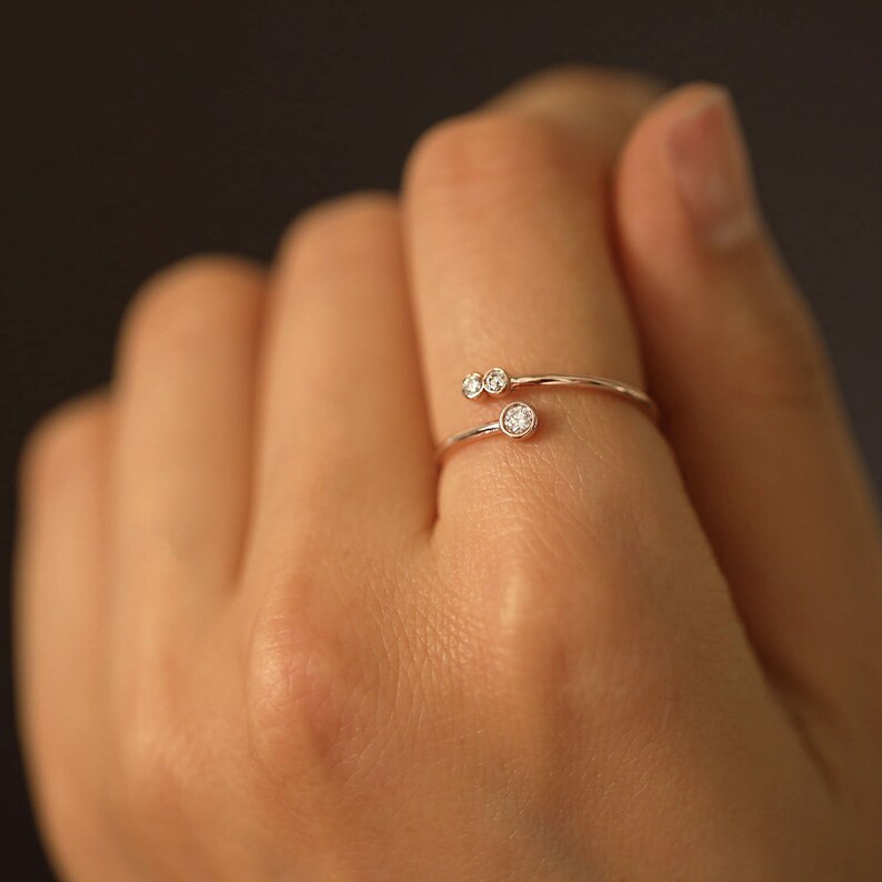 Diamond Ring / Bypass Ring / Overlap Open Diamond Ring / - Etsy