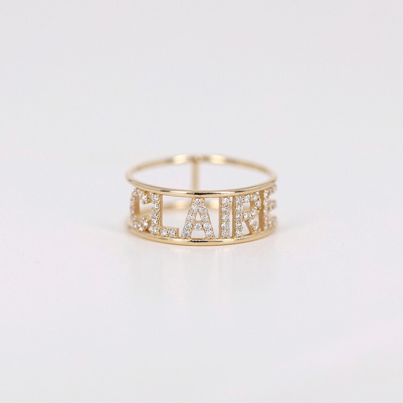 Diamond Name Ring, Monogram Diamond Double Band Ring, Personalized 14k ...