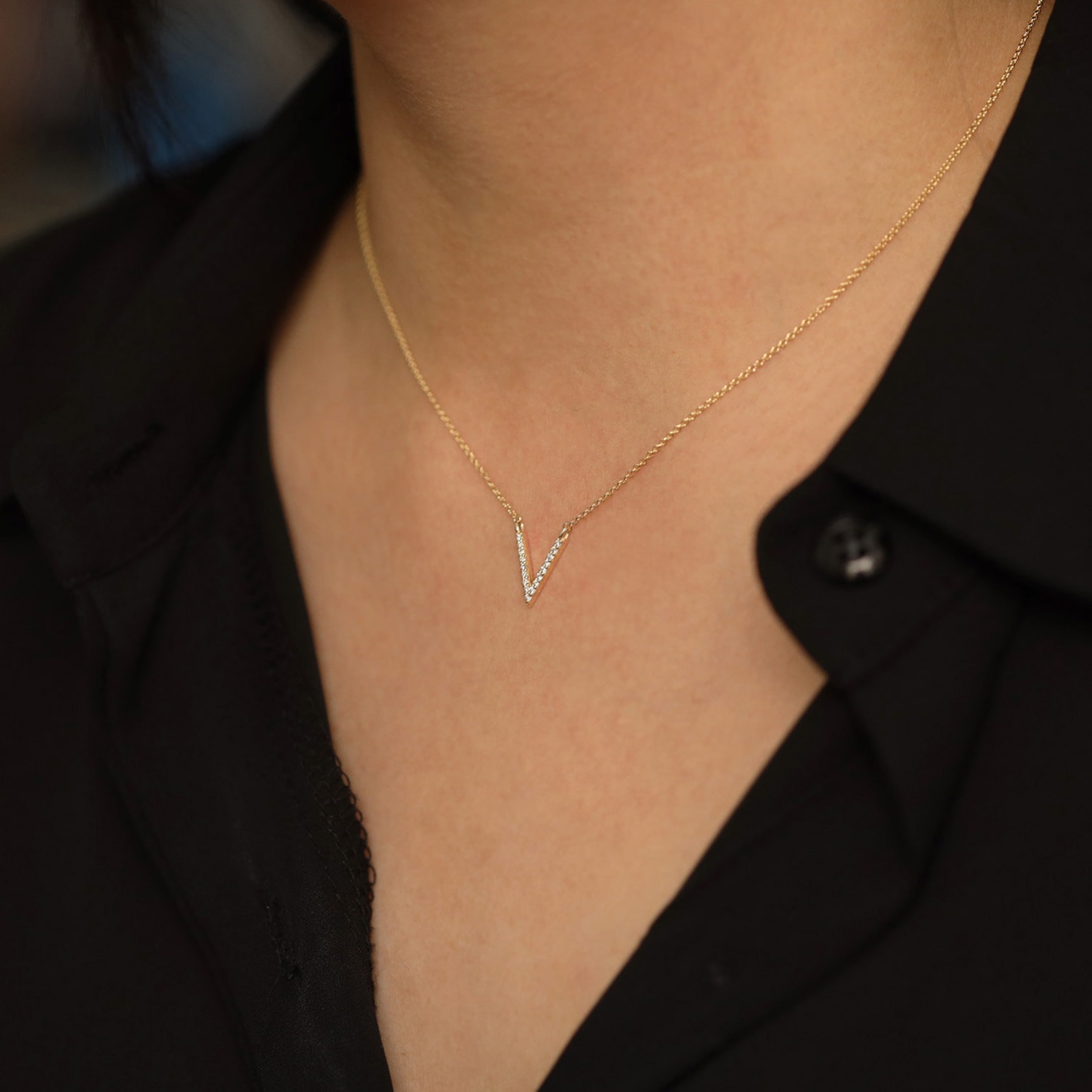 Diamond Necklace, Diamond V Pendant Necklace, Minimalist 14k Solid Gold ...