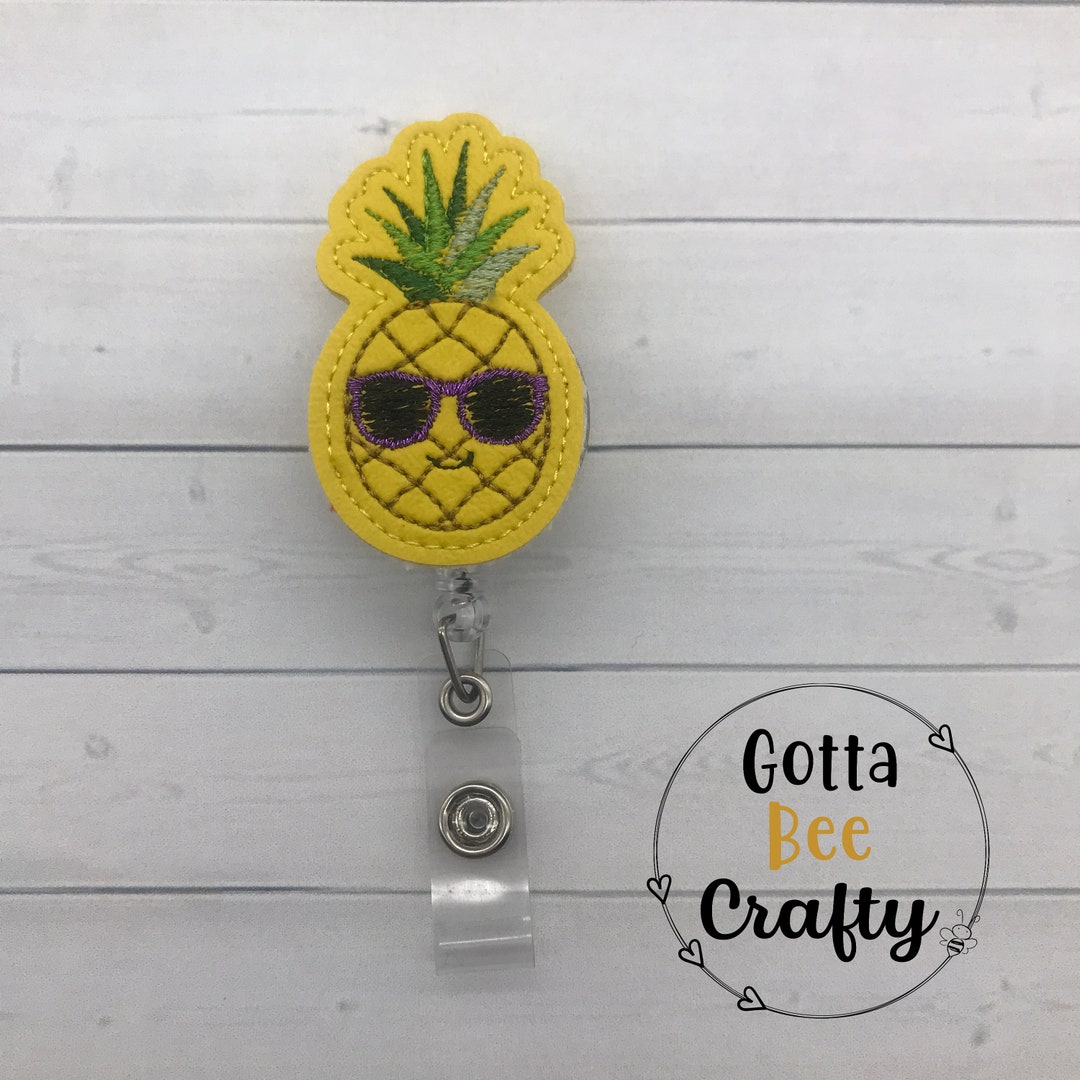 Pineapple Swappable ID Badge Reel: Embroidered Vinyl Accessory - Etsy