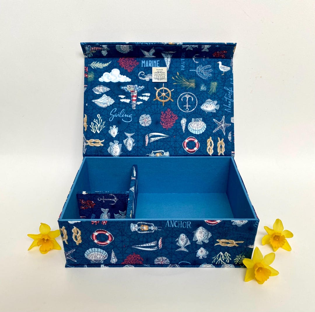 Maritime Handmade Box • Fabric Covered • Magnetic Closure • Decorative ...