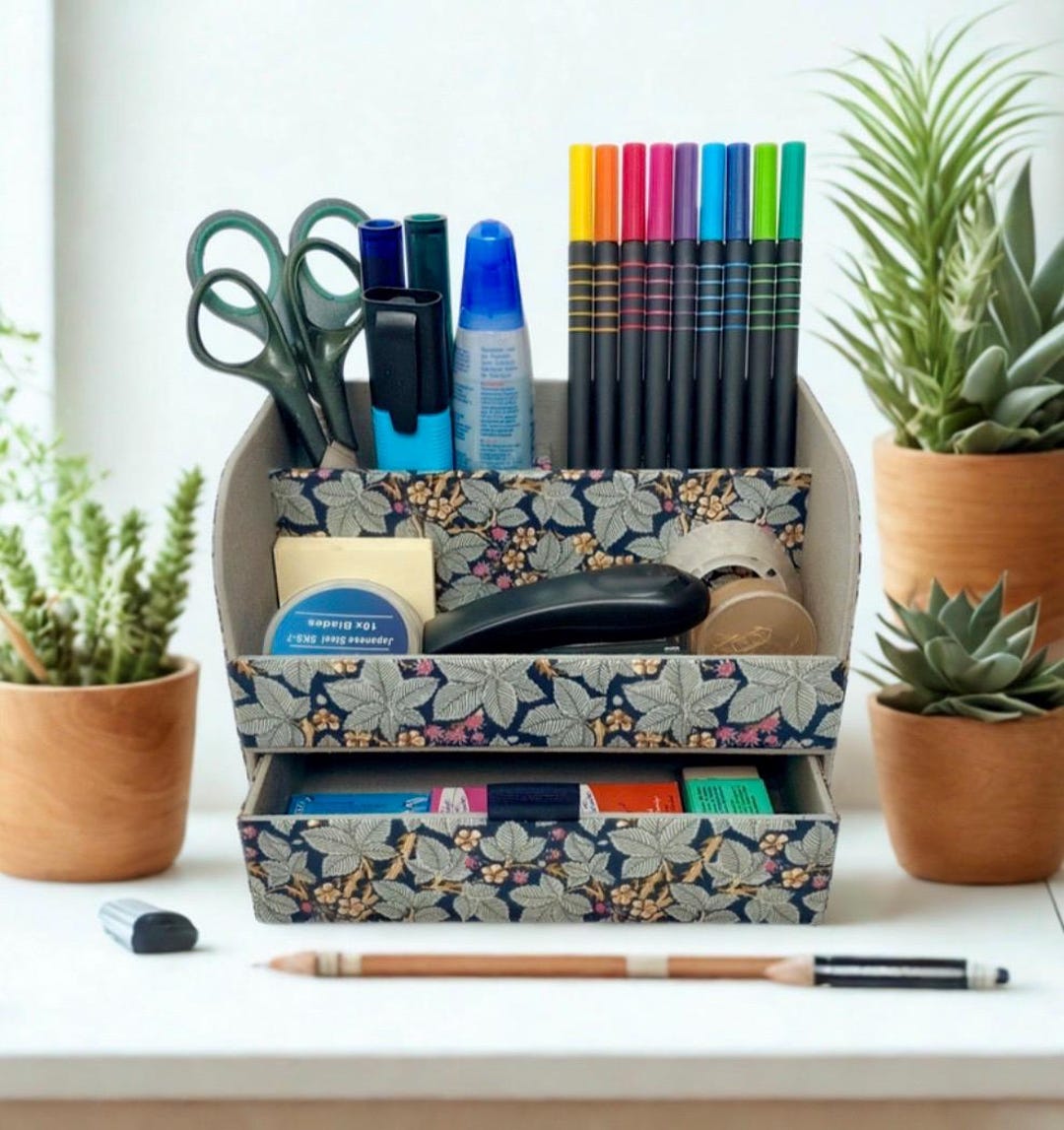 Handmade Bramble Desk Tidy: William Morris Fabric Stationery Organiser ...