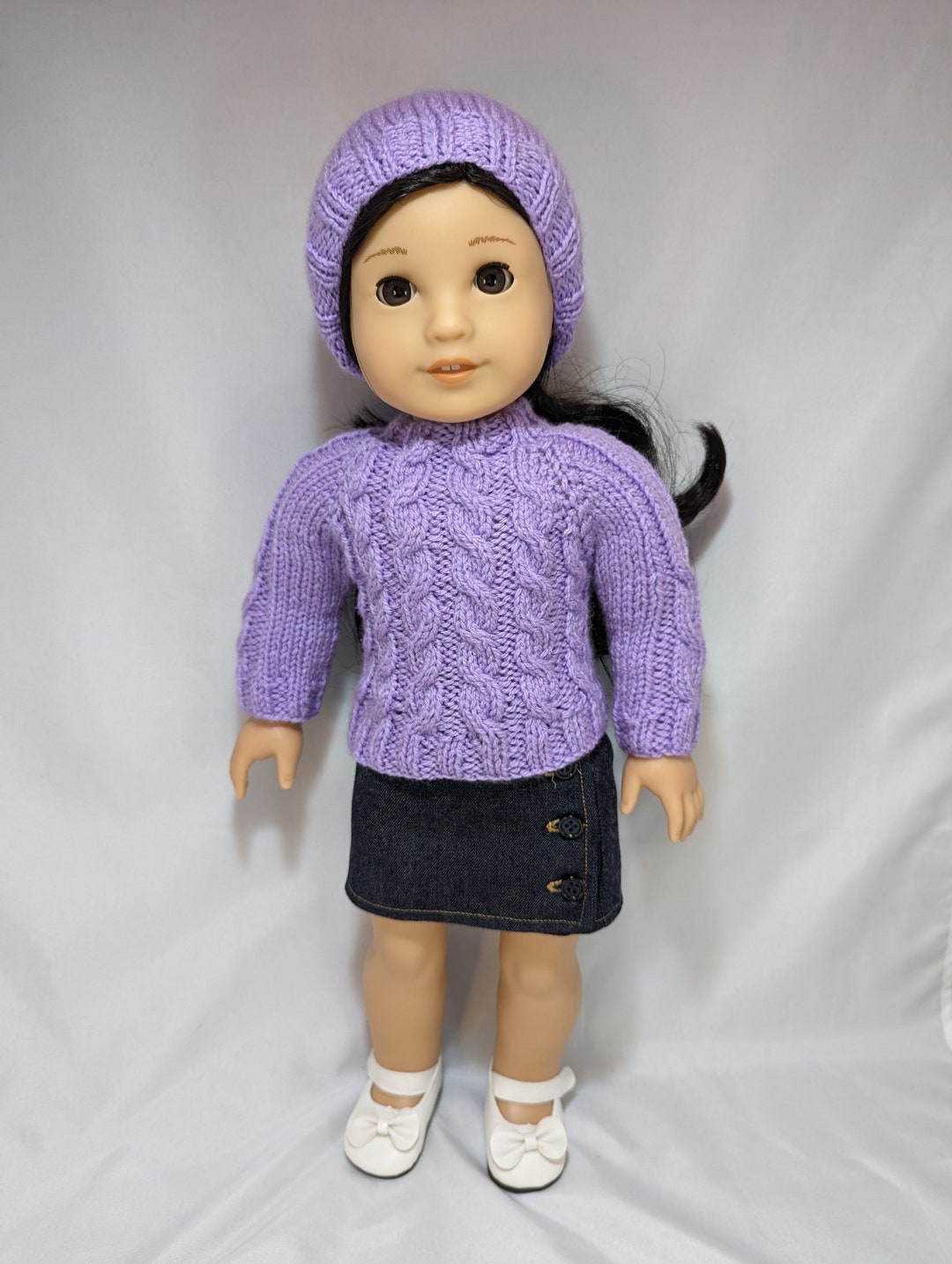 18 Doll Clothes 3 Piece Outfit Lavender Sweater Set With Denim Skirt to ...