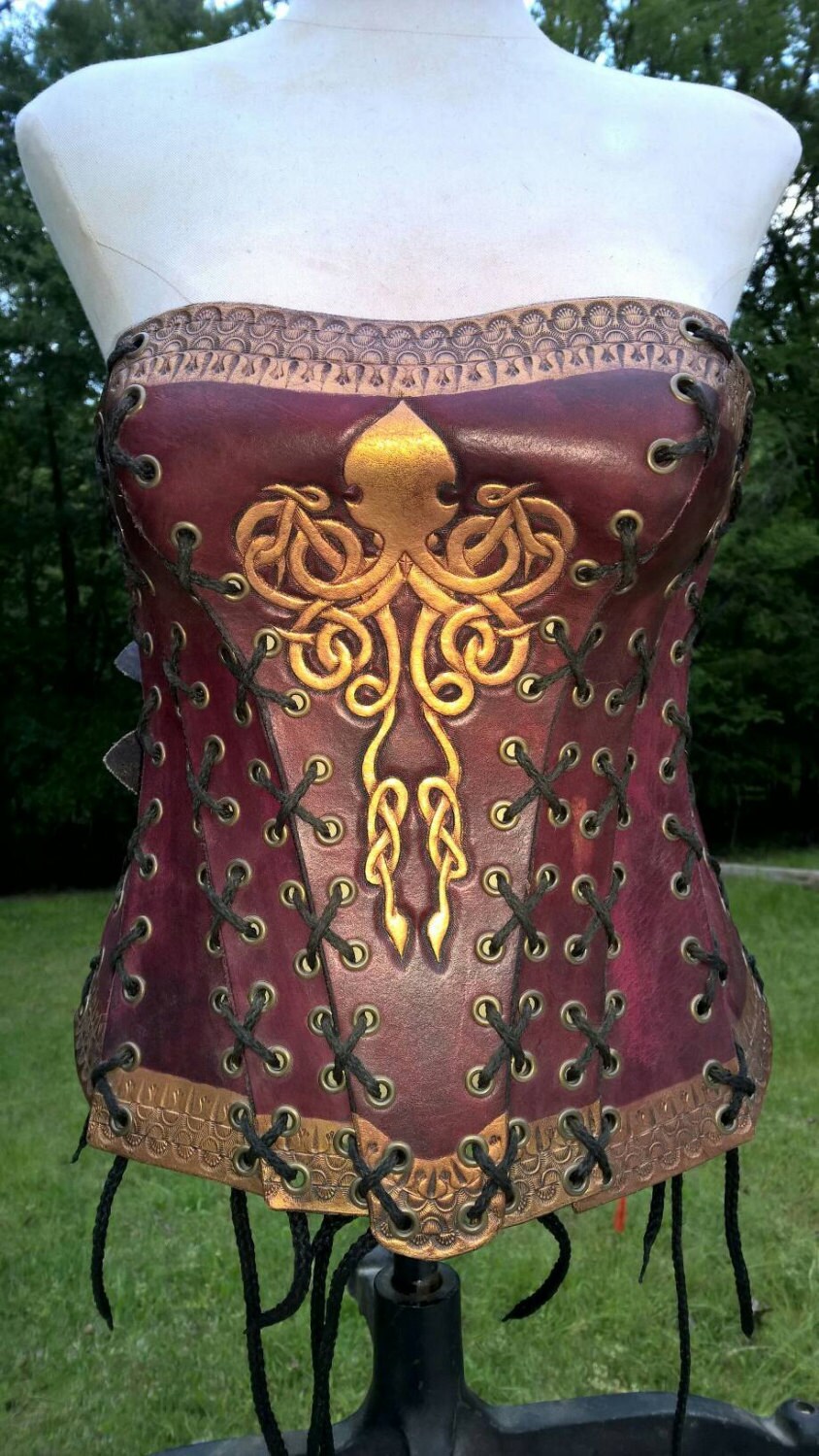 Leather Corset with Tooled Kraken Celtic Knot | Etsy