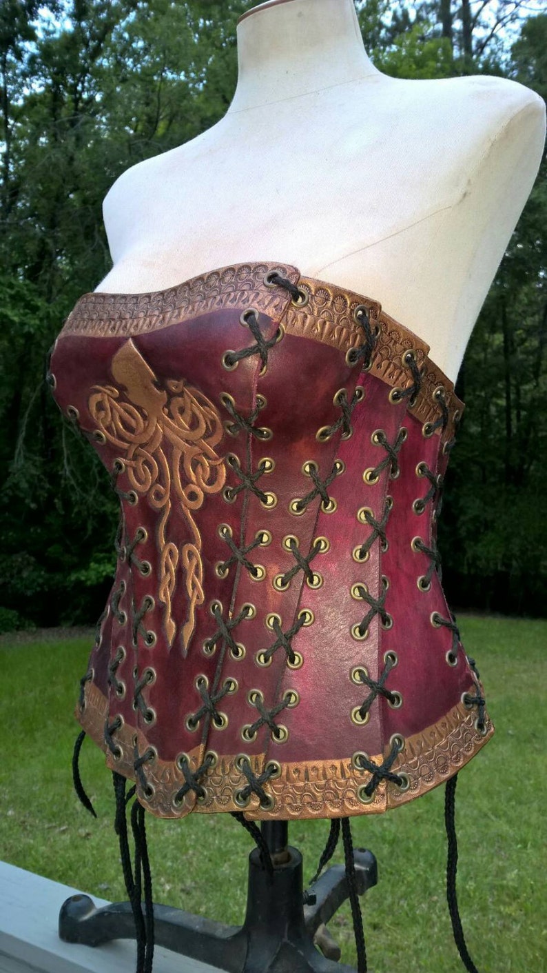 Leather Corset with Tooled Kraken Celtic Knot | Etsy