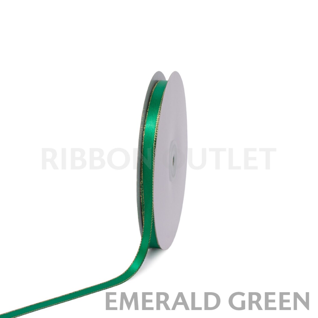 3/8 Emerald Green Satin Ribbon With Gold Trim 50 Yards per Roll - Etsy