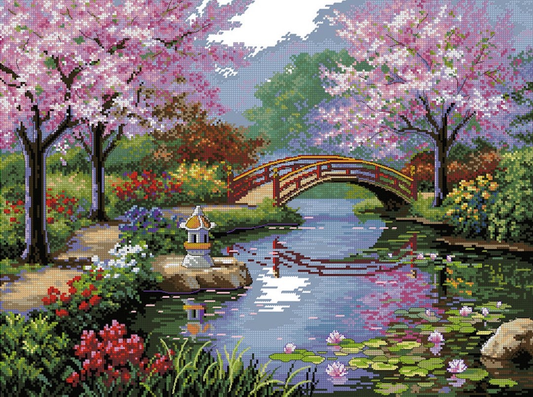 Japanese Garden Cross Stitch Pattern - Etsy