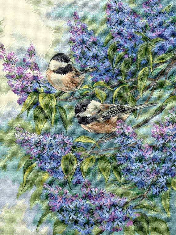 Chickadees and Lilacs Cross Stitch Pattern | Etsy