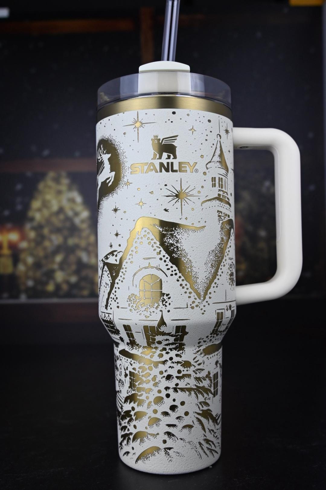 Authentic 40oz Stanley Cream Moon - Santa Sleigh, Winter Village ...