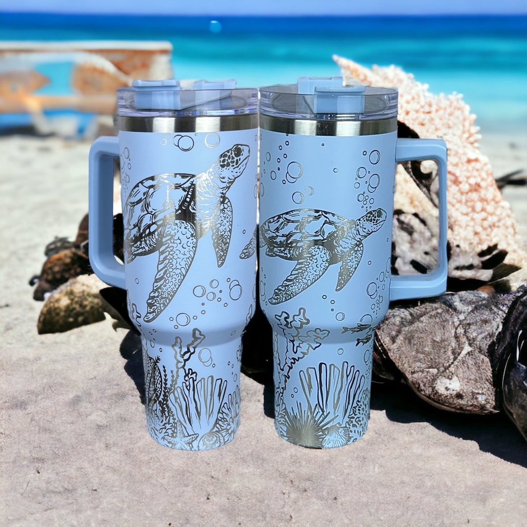Sea Turtle Laser Engraved 40 Oz Tumbler, Ocean Scene Tumbler, Ocean ...