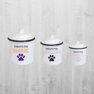 Personalized Enamel Pet Treat Canister With Lid - Paw Prints Tinted - Etsy