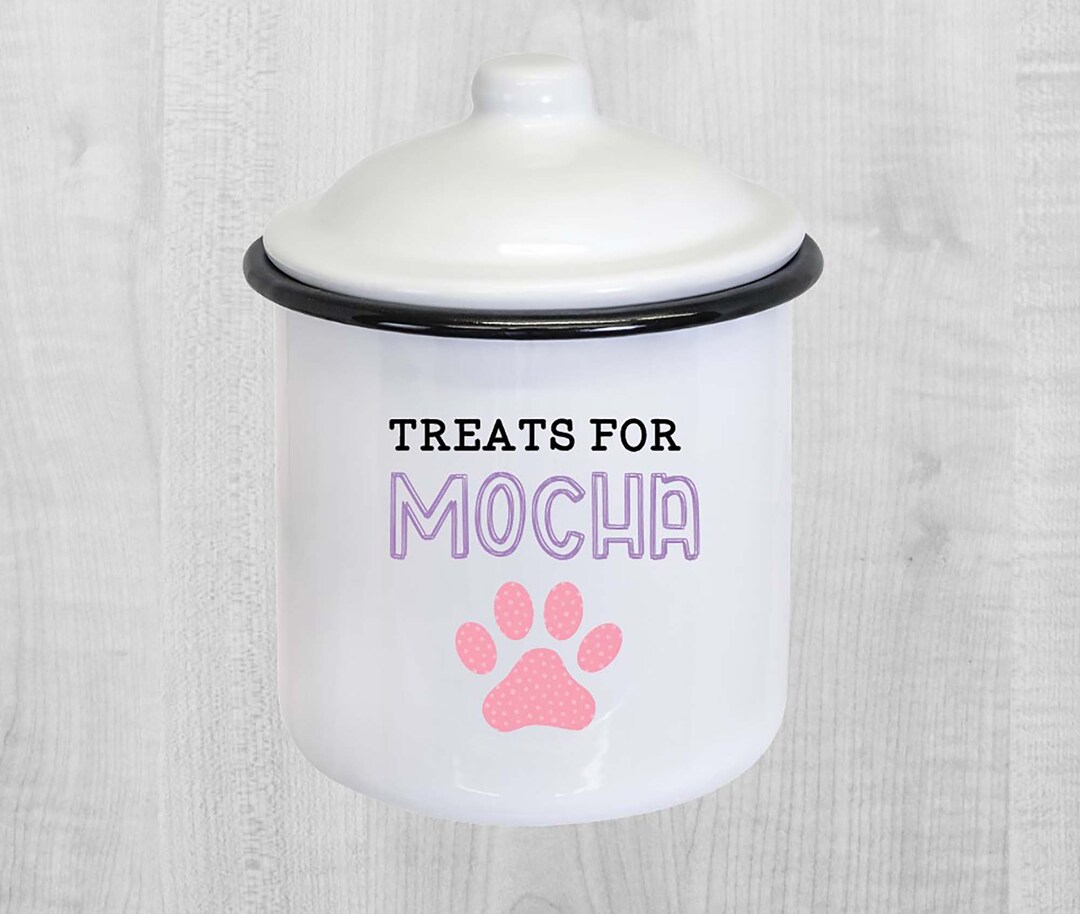 Personalized Enamel Pet Treat Canister With Lid - Paw Prints Tinted - Etsy