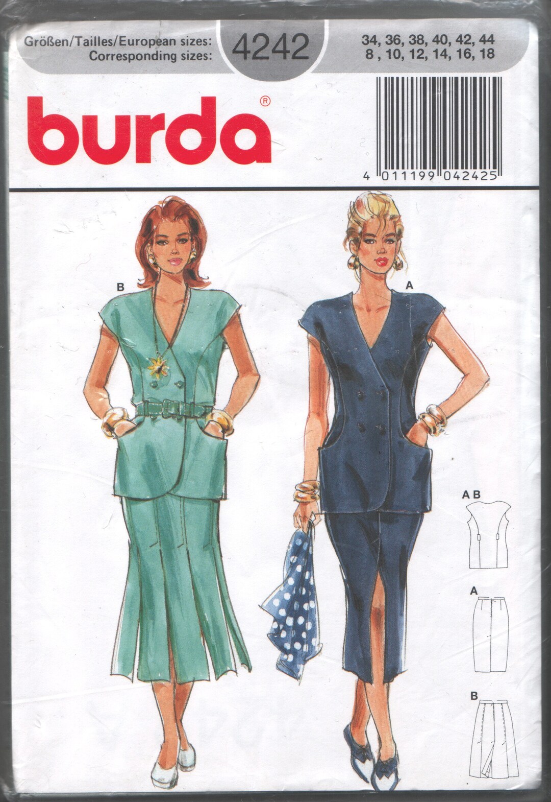 Burda 4242 Unique Skirt and Jacket 1993 Sz 8-18 1993 UNCUT - Etsy