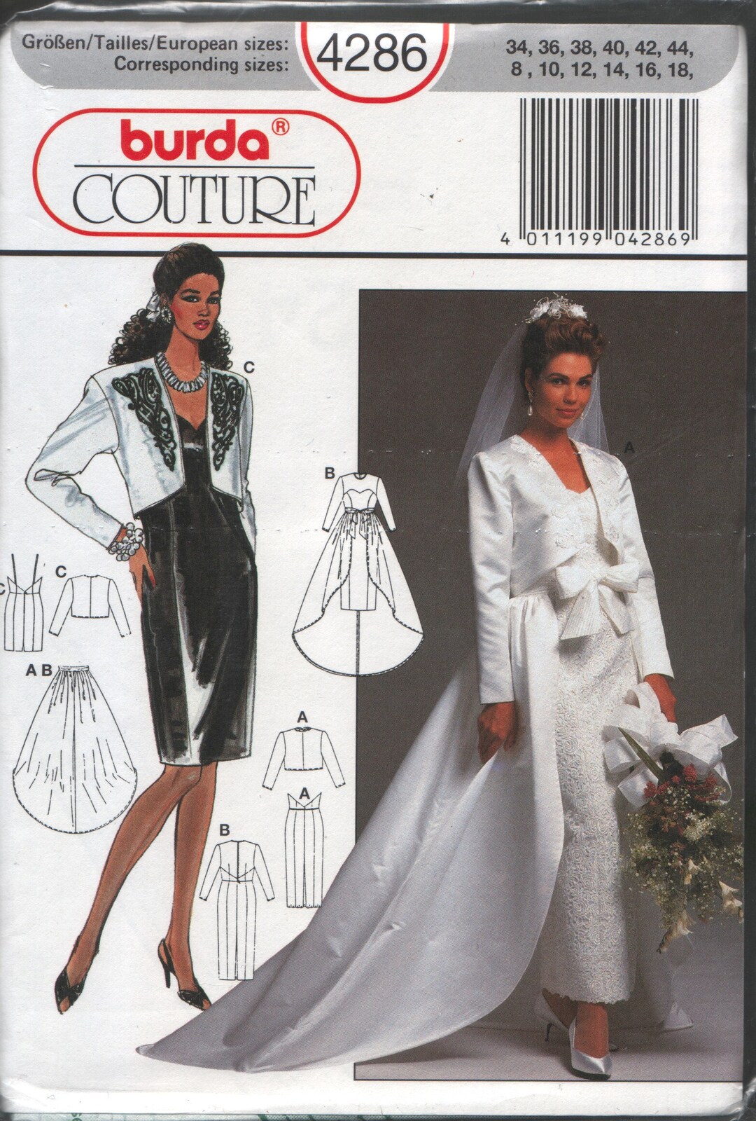 Burda Couture Gown With Train and Jacket Sz 8-18 1993 UNCUT - Etsy