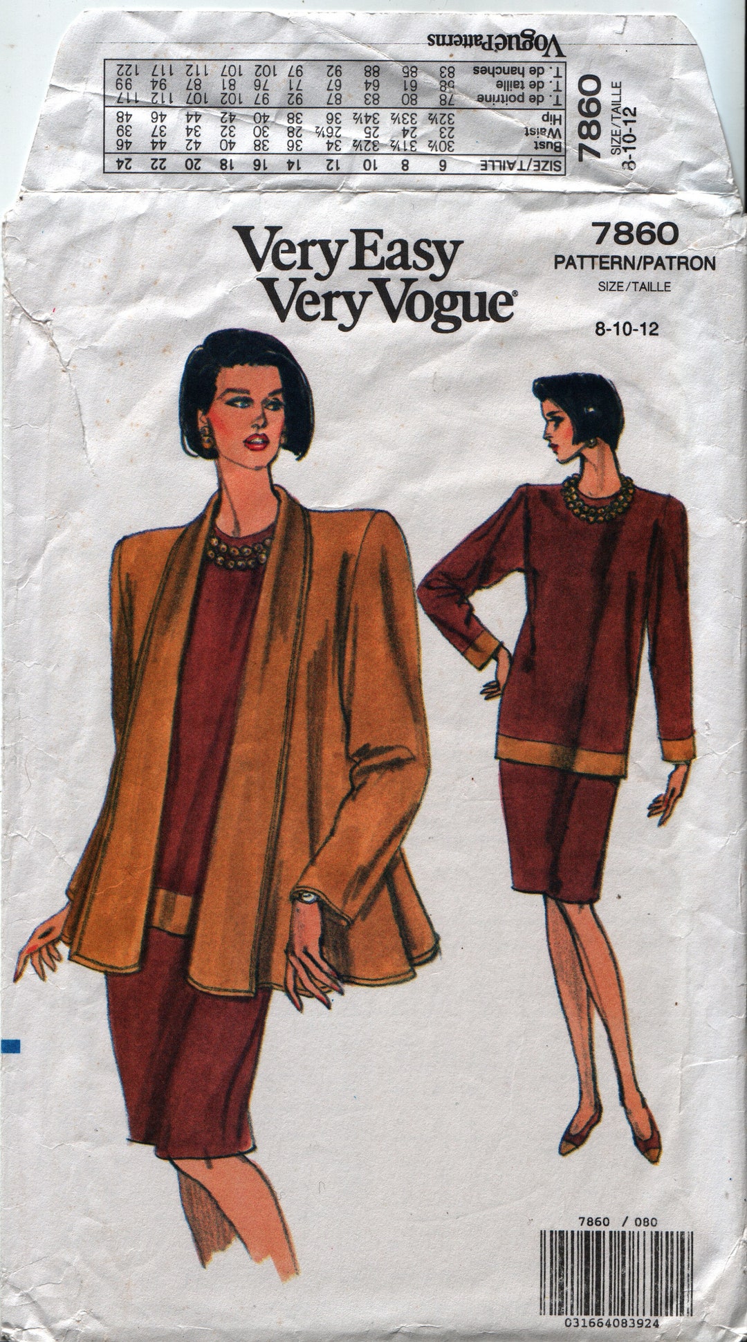 Vogue 7860 90's Jacket, Skirt, and Top Sz 8-10-12 1990 UNCUT - Etsy