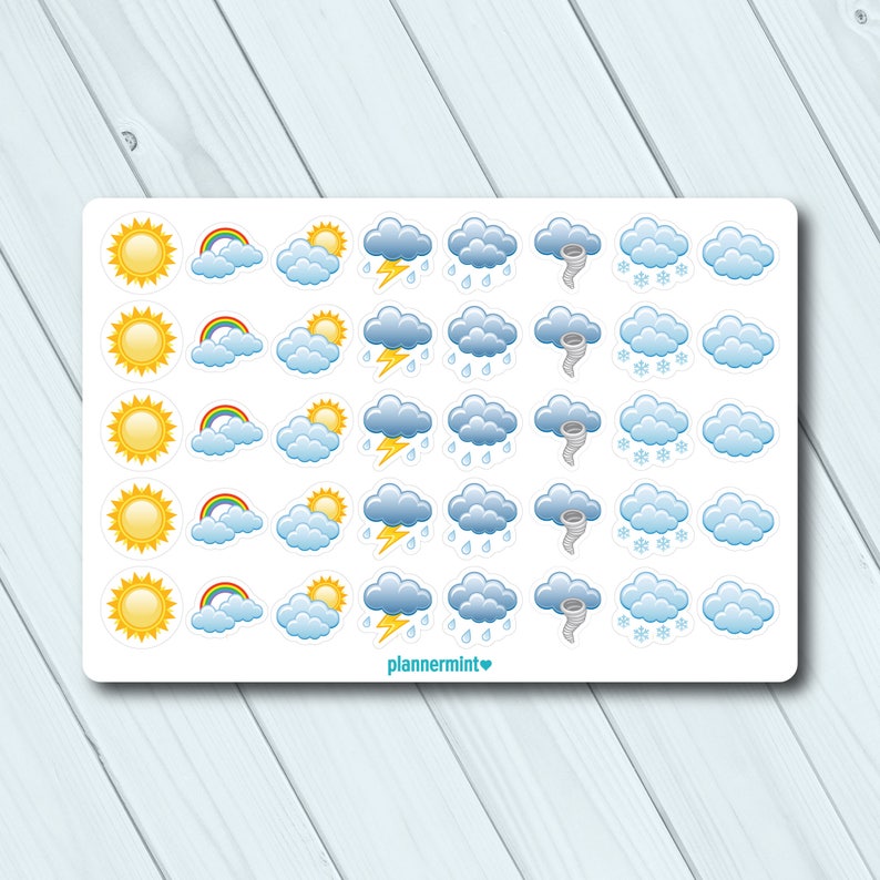 Weather Icon Planner Stickers: Sunny, Rainy, Stormy (40 Pc) - Etsy