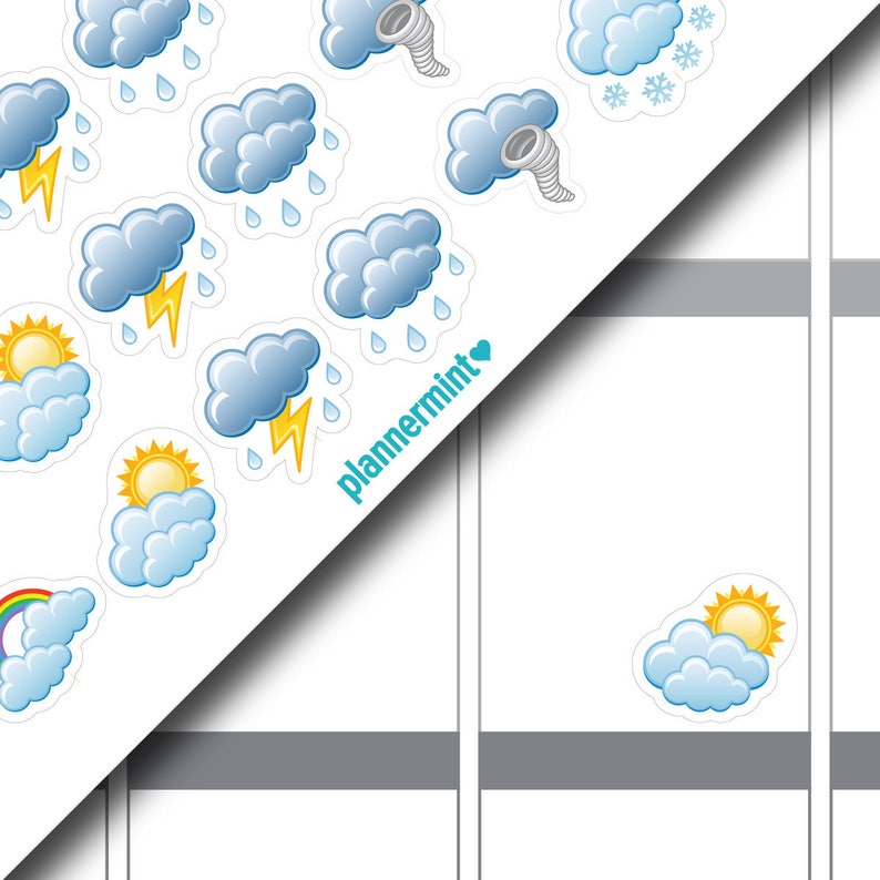 Weather Icon Planner Stickers: Sunny, Rainy, Stormy (40 Pc) - Etsy