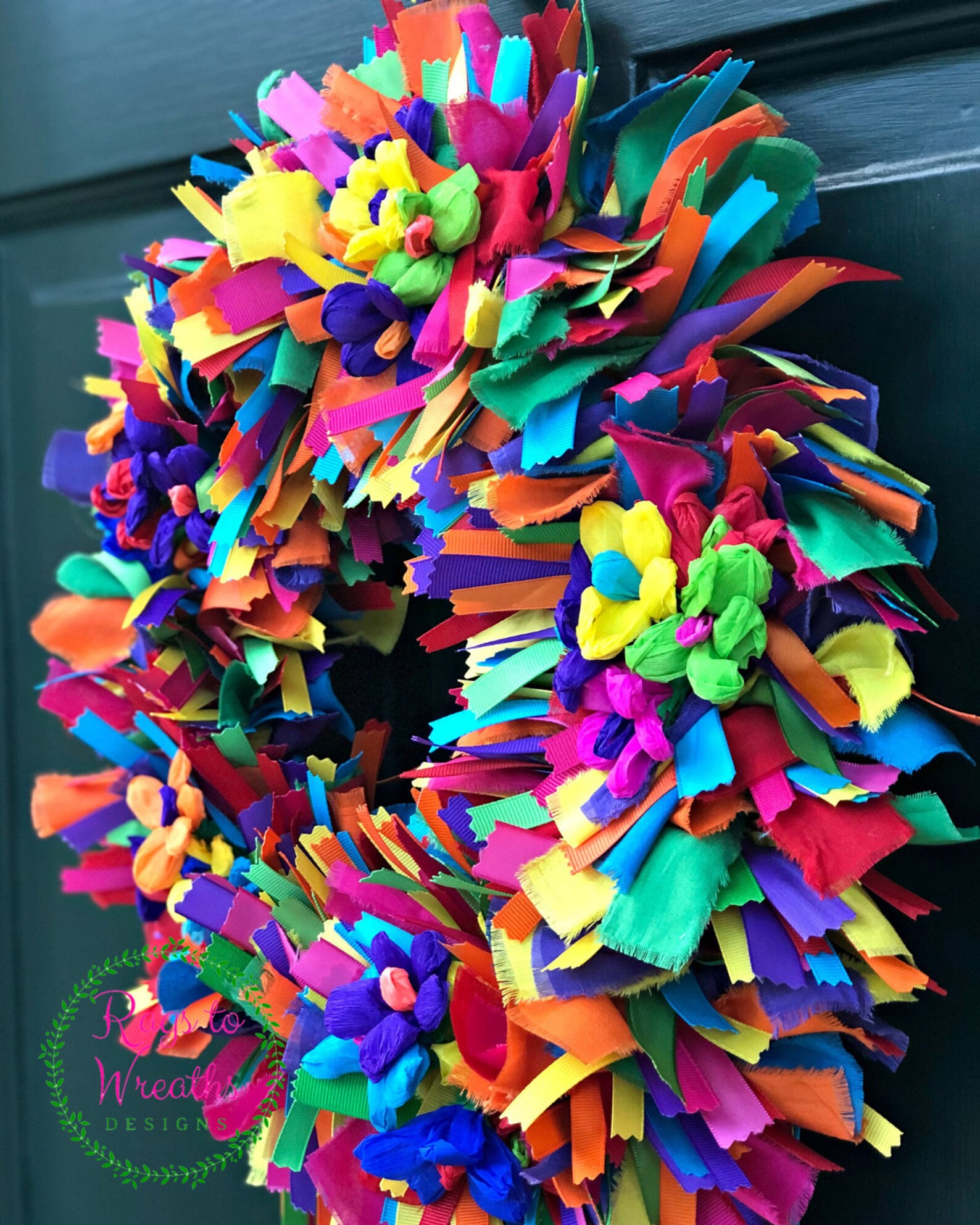 Fiesta Wreath Rag Wreath Fabric Wreath Ribbon Wreath Front - Etsy