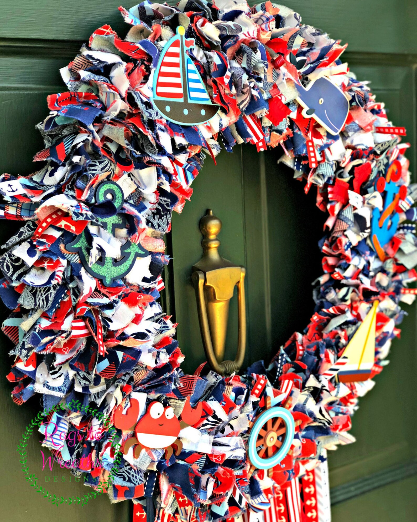 Nautical Wreath, Sailor Wreath, Sea Life Wreath, Beach Wreath, Fabric ...