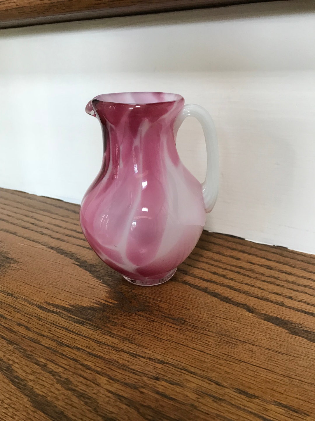 Pilgrim Cranberry Glass Pitcher With White Handle - Etsy