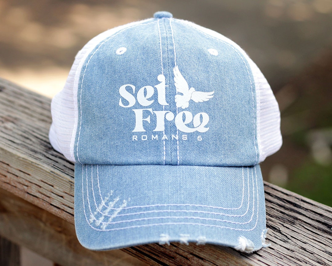 Set Free Dove Distressed Trucker Hat for Women Unstructured Denim ...