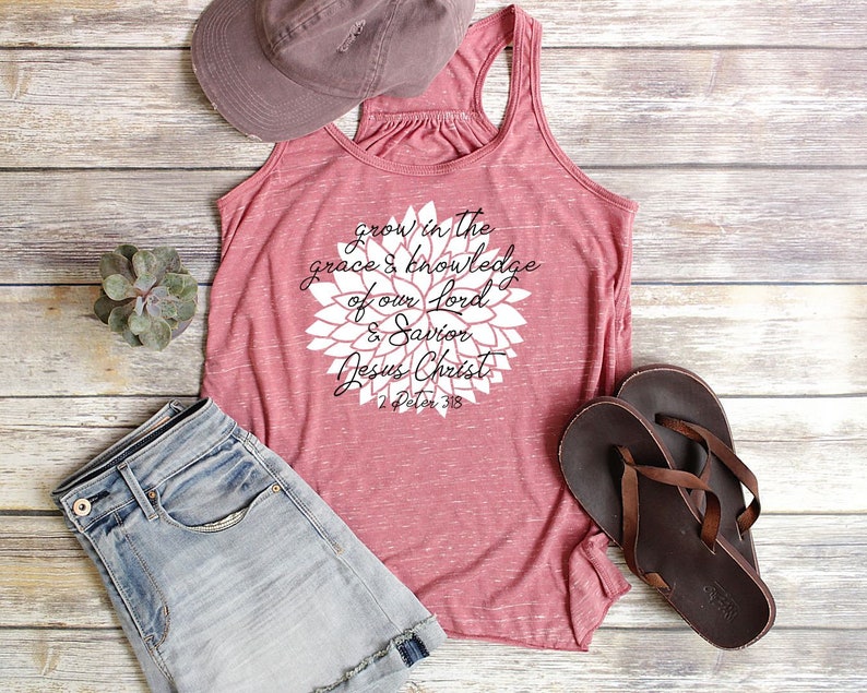 Grow in Grace Tank Christian Tank Tops Women Floral Tank Top | Etsy