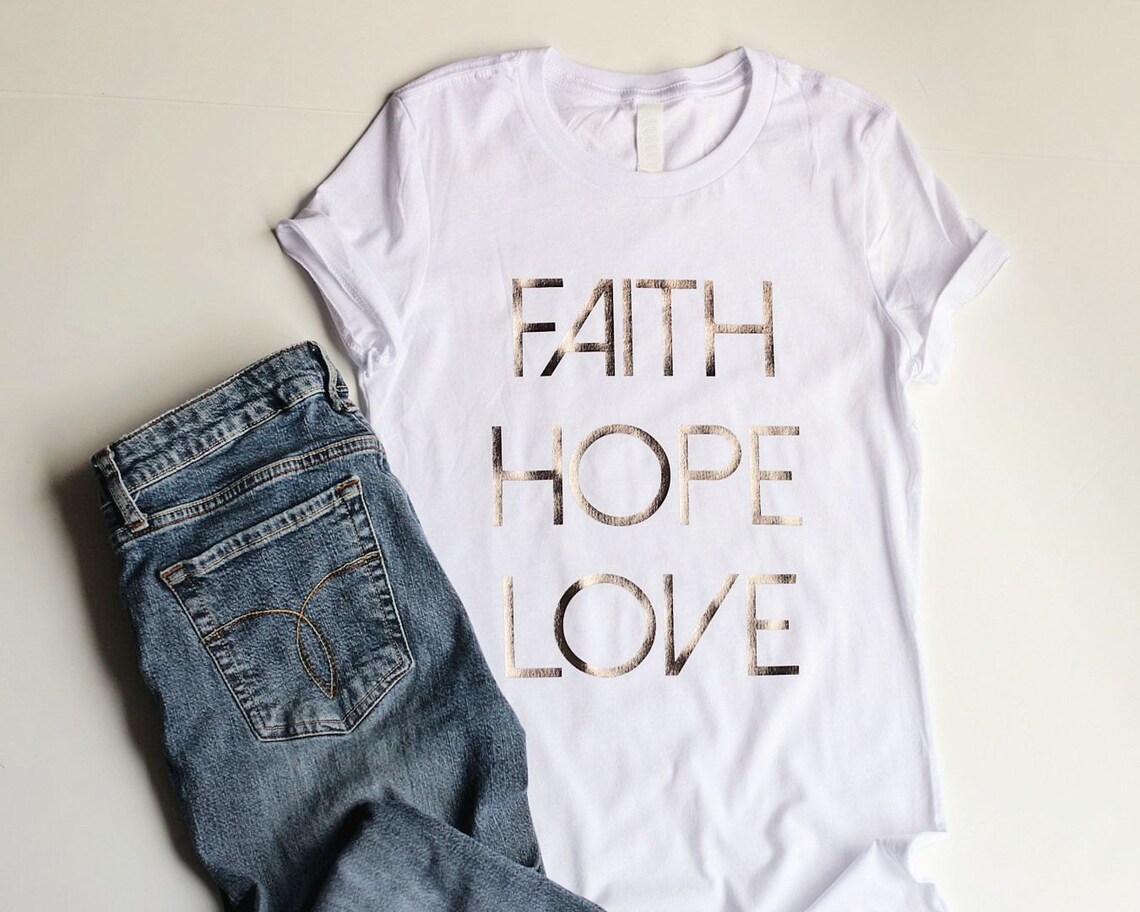 Faith Hope Love Shirts Fitted Junior Christian Shirts Metallic Gold T ...
