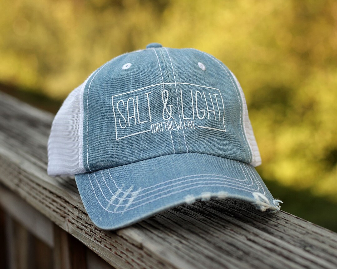 Salt & Light Distressed Trucker Hat for Women Unstructured Denim ...