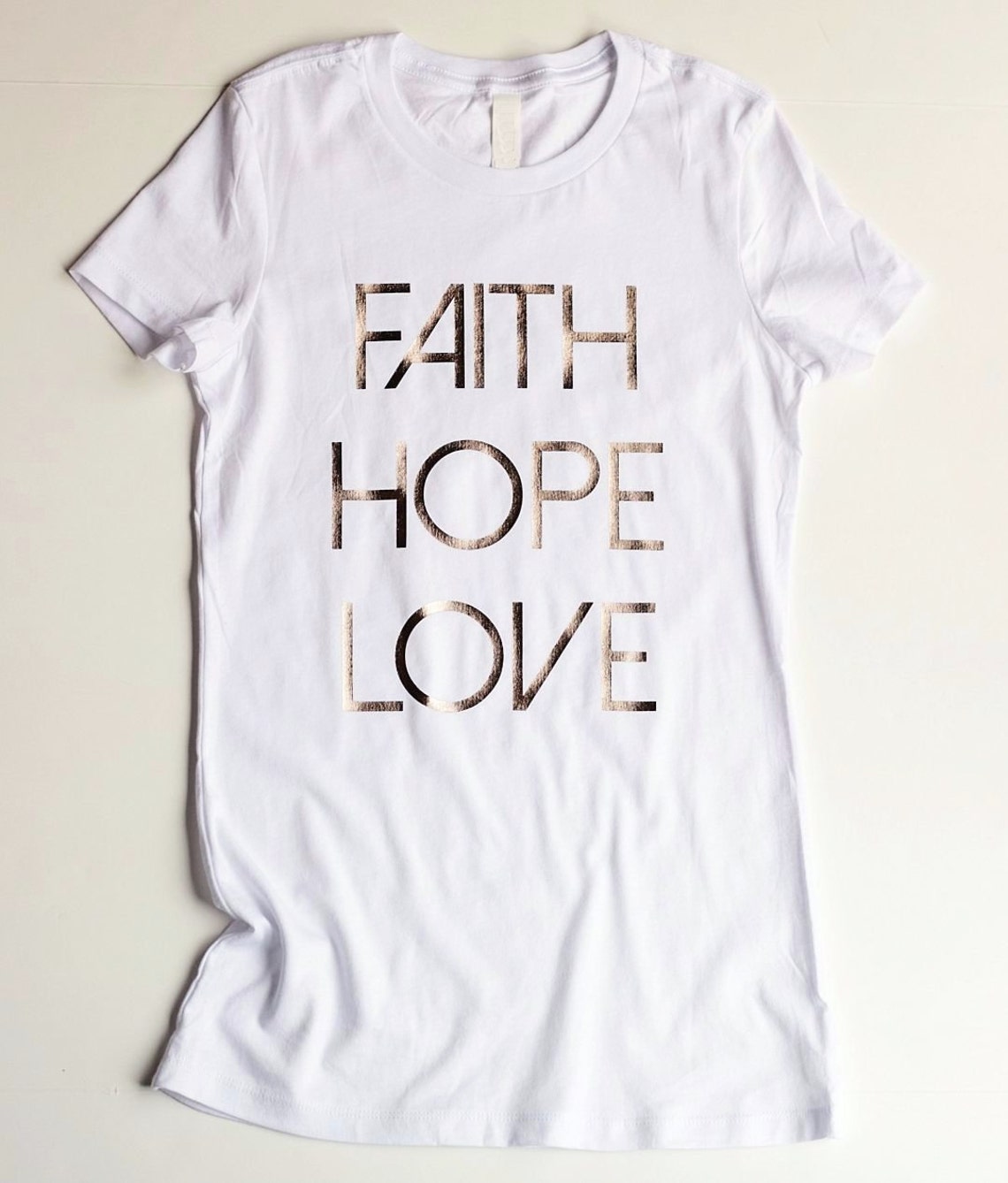 Faith Hope Love Shirts Fitted Junior Christian Shirts Metallic Gold T ...