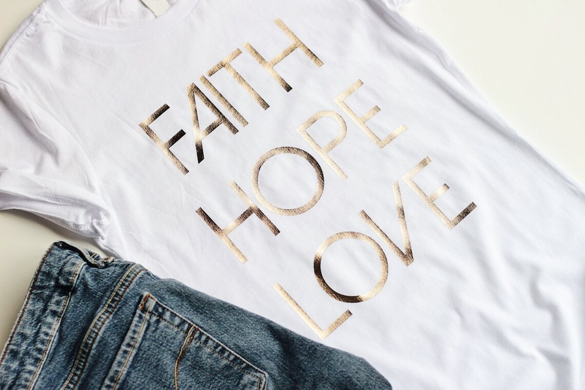 Faith Hope Love Shirts Fitted Junior Christian Shirts Metallic Gold T ...