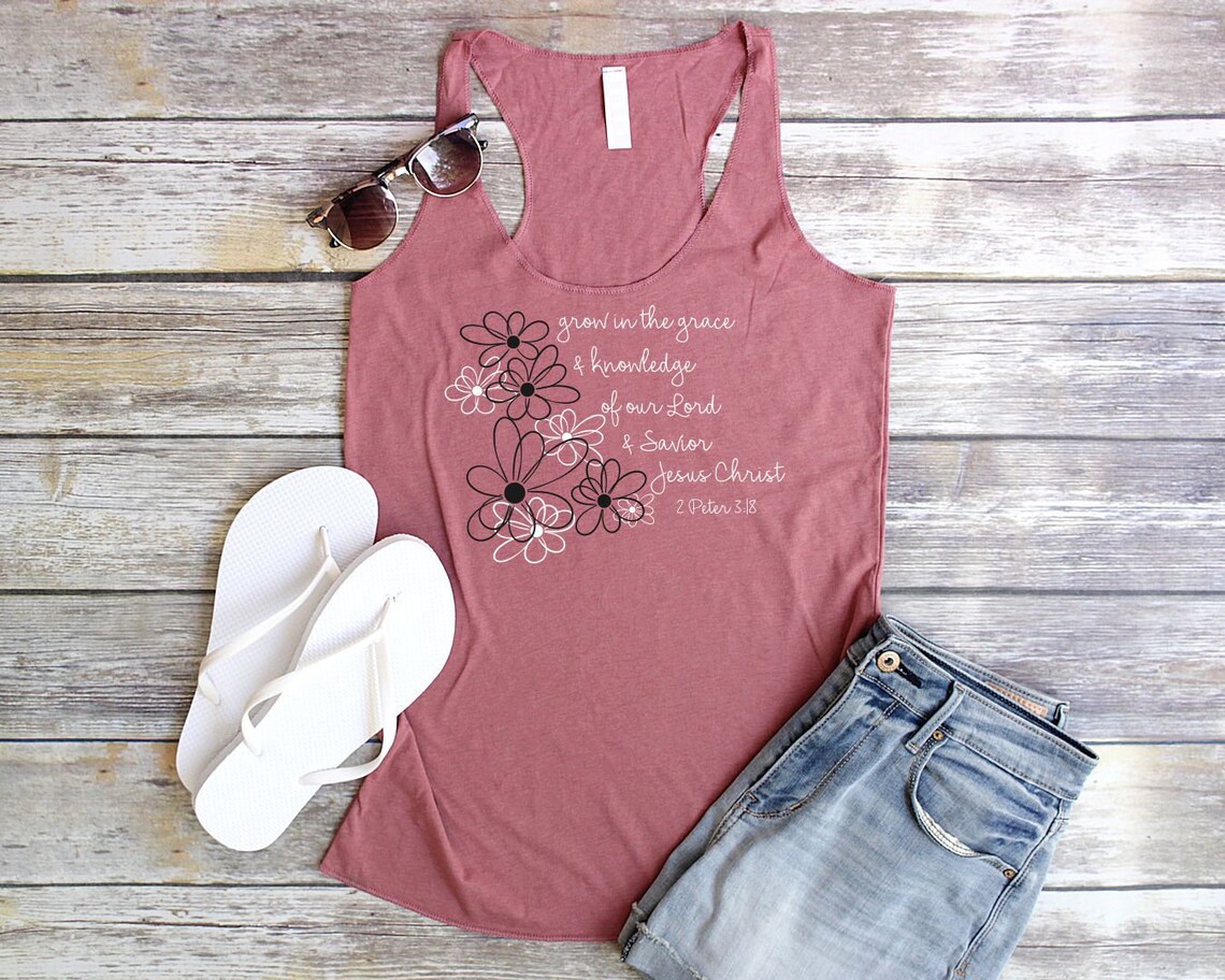 Grow in Grace Tank Christian Tank Tops Women Floral Tank Top | Etsy