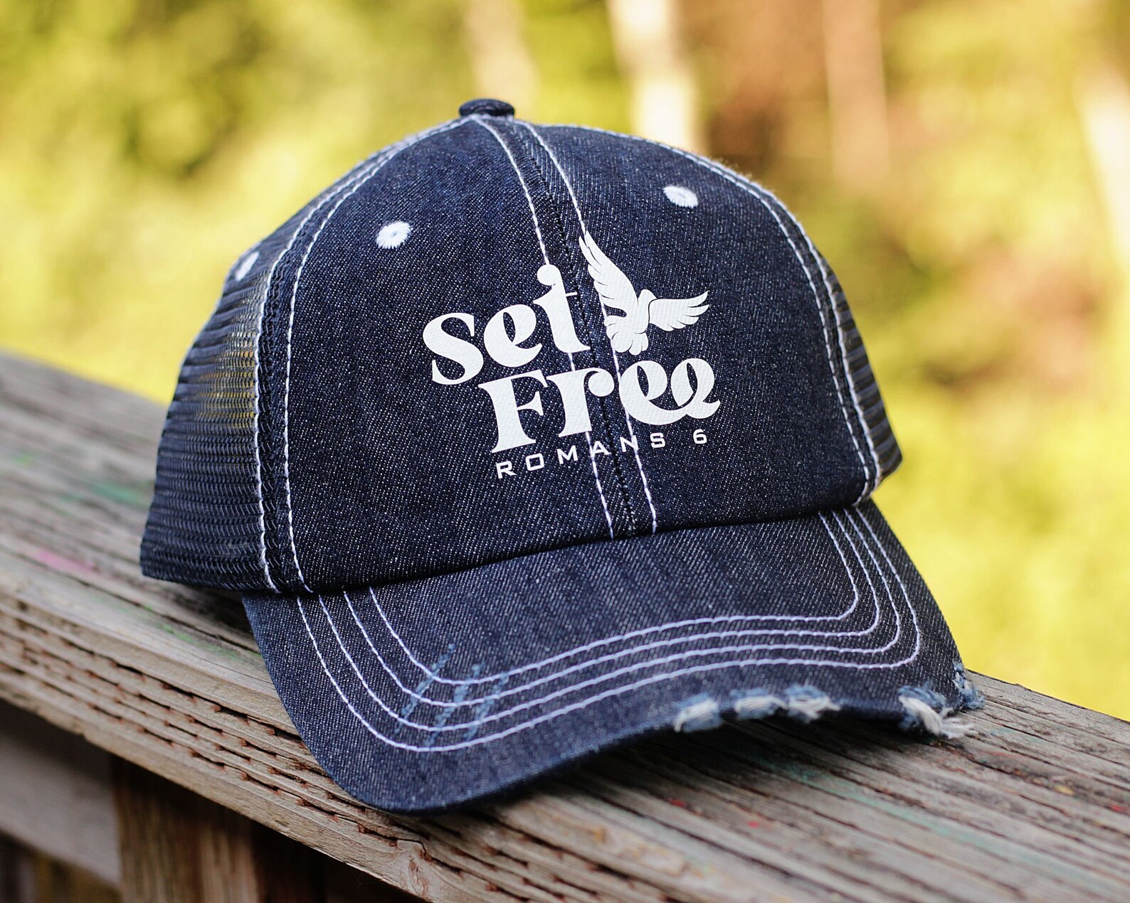 Set Free Dove Distressed Trucker Hat for Women Unstructured Denim ...