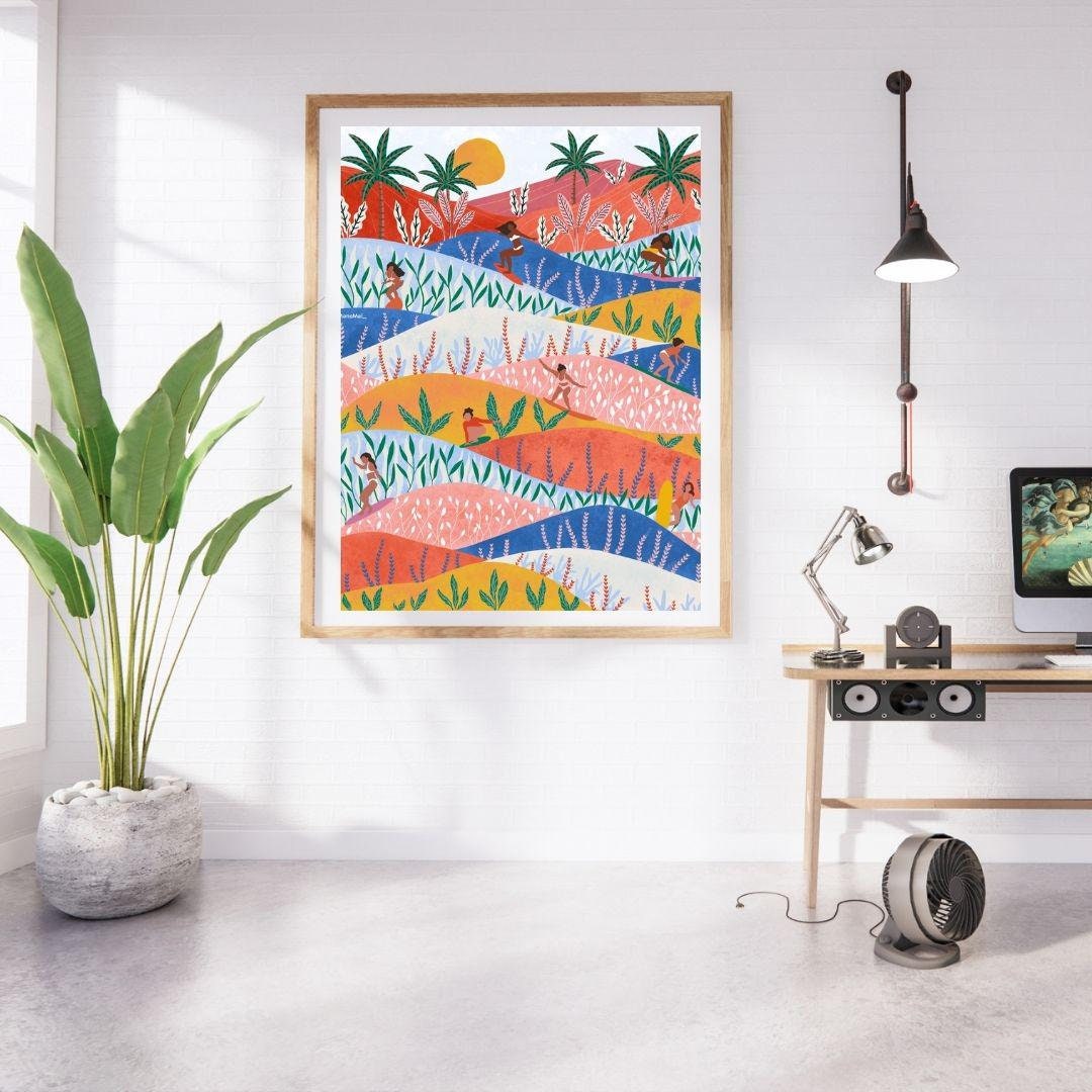 Surfer Girls, Diver Art Print, Surfer Poster, Ocean Illustration, Girl ...