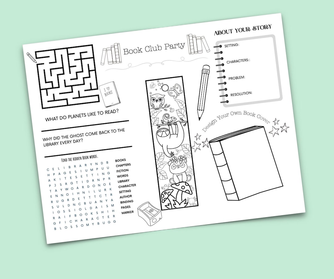 Book Club Activity Sheet | Library Worksheet | Book Theme Party ...