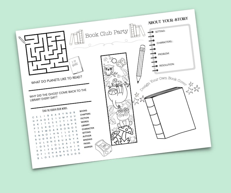 Book Club Activity Sheet | Library Worksheet | Book Theme Party ...