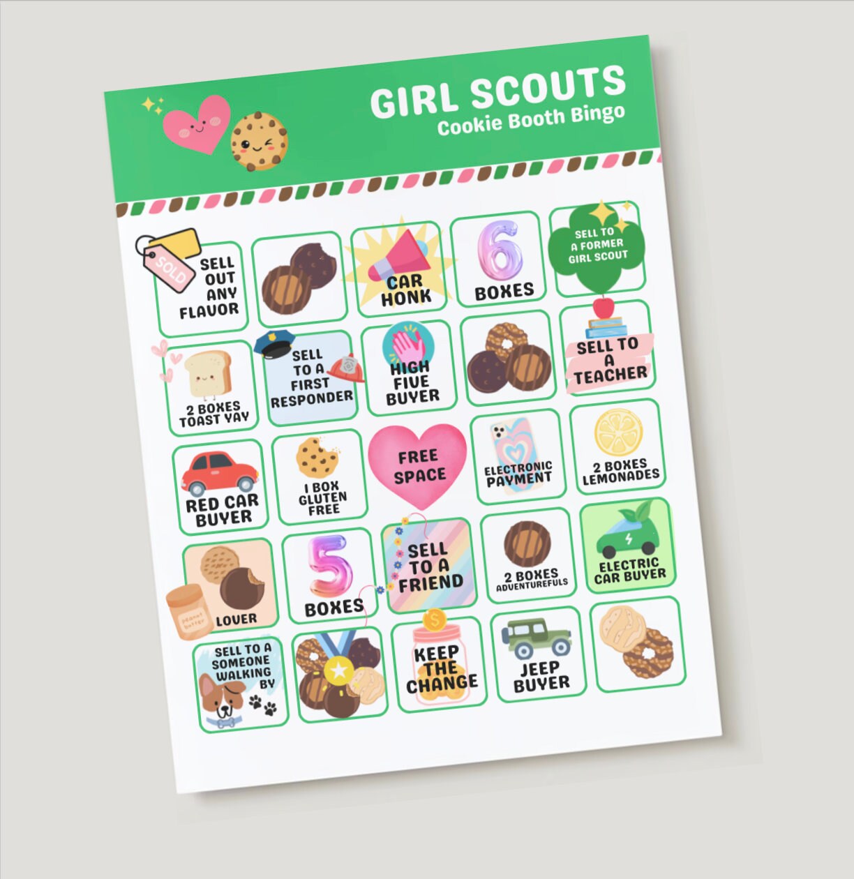 2024 Printable Girl Scout Cookie Booth BINGO Cookie Booth Sheet Bingo ...
