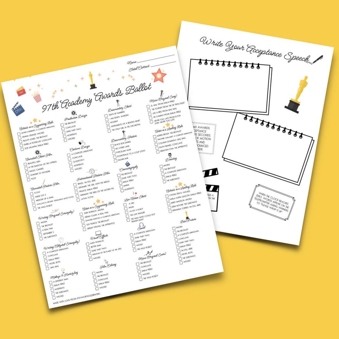 2025 Oscar Academy Award Party Ballot | Award Ceremony | 97th Academy ...